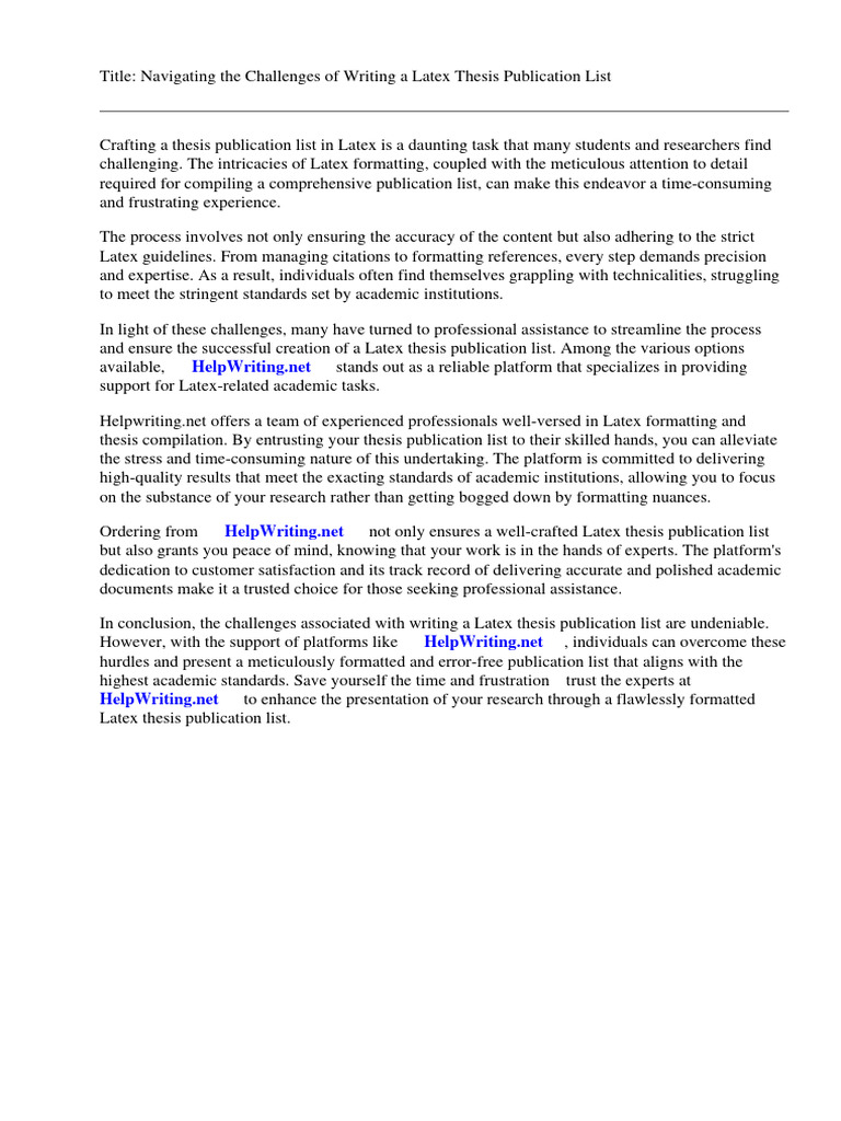 Latex Thesis Publication List | PDF