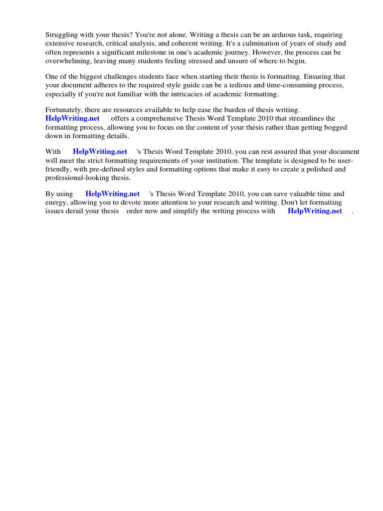 Thesis Word Template 2010 | PDF | Thesis | Abstract (Summary)