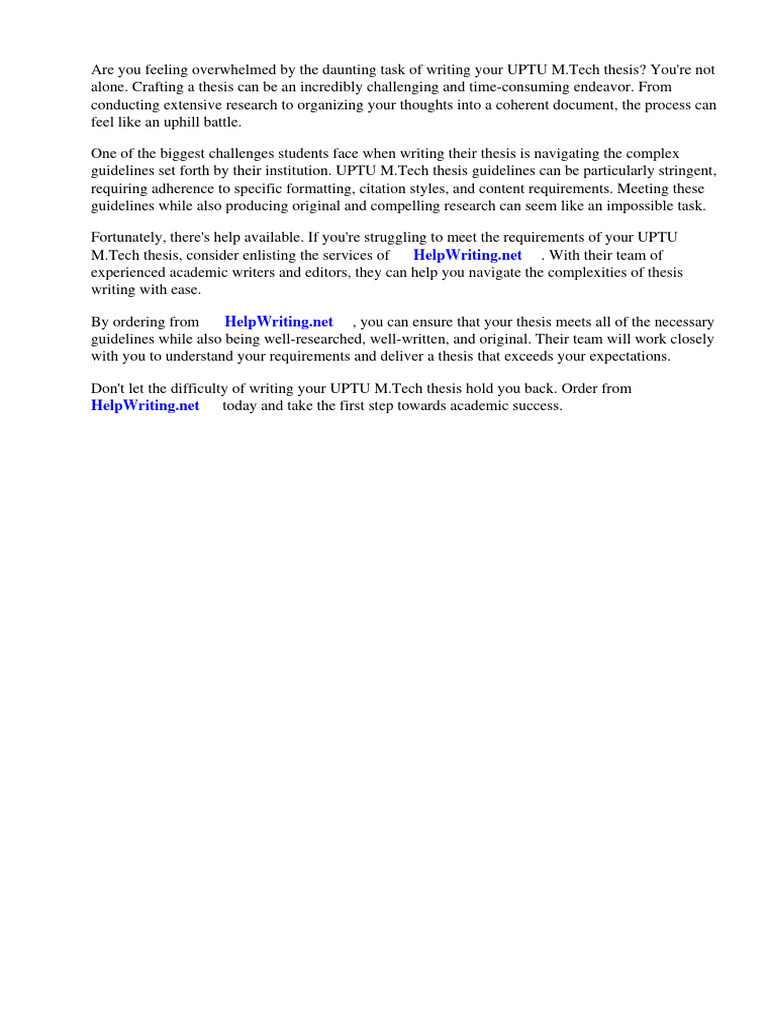 Uptu M.tech Thesis Guidelines | PDF | Thesis | Concrete