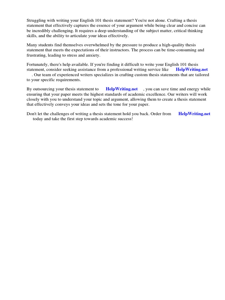 English 101 Thesis Statement | PDF | Essays | Thesis