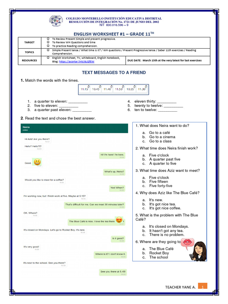 Worksheet #1 - 11th Grade-1 | PDF