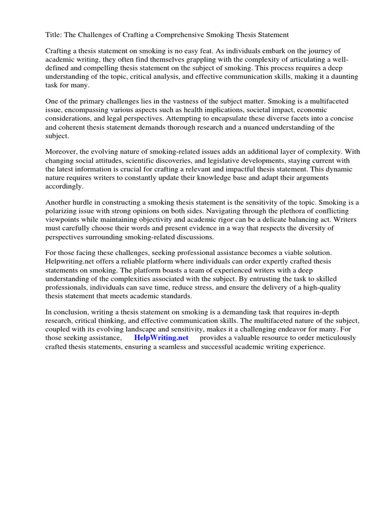 Smoking Thesis Statement Examples | PDF
