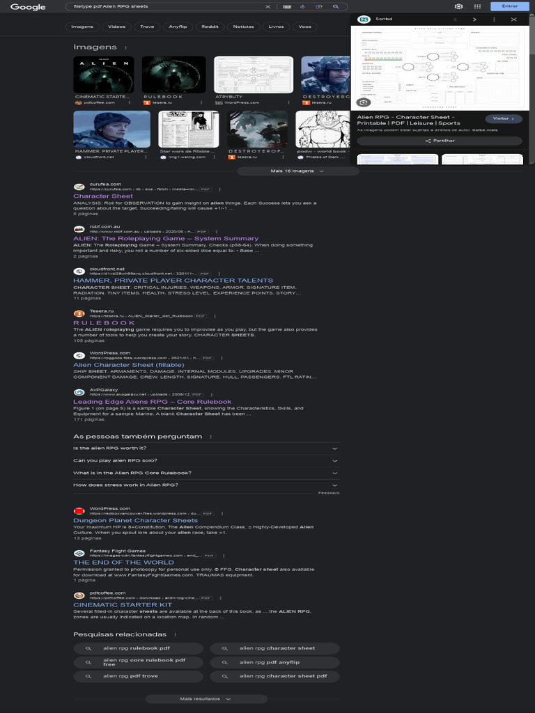 Filetype - PDF Alien RPG Sheets - Pesquisa Google | PDF