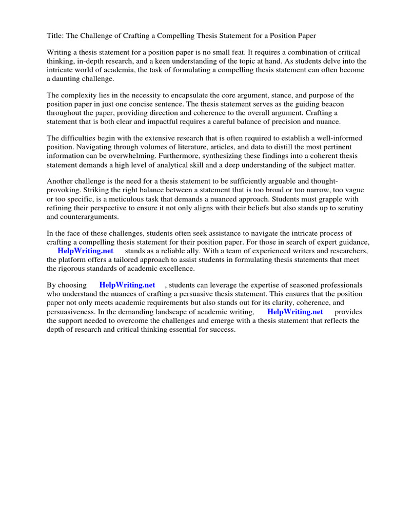 Sample Thesis Statement Position Paper | Download Free PDF | Essays ...
