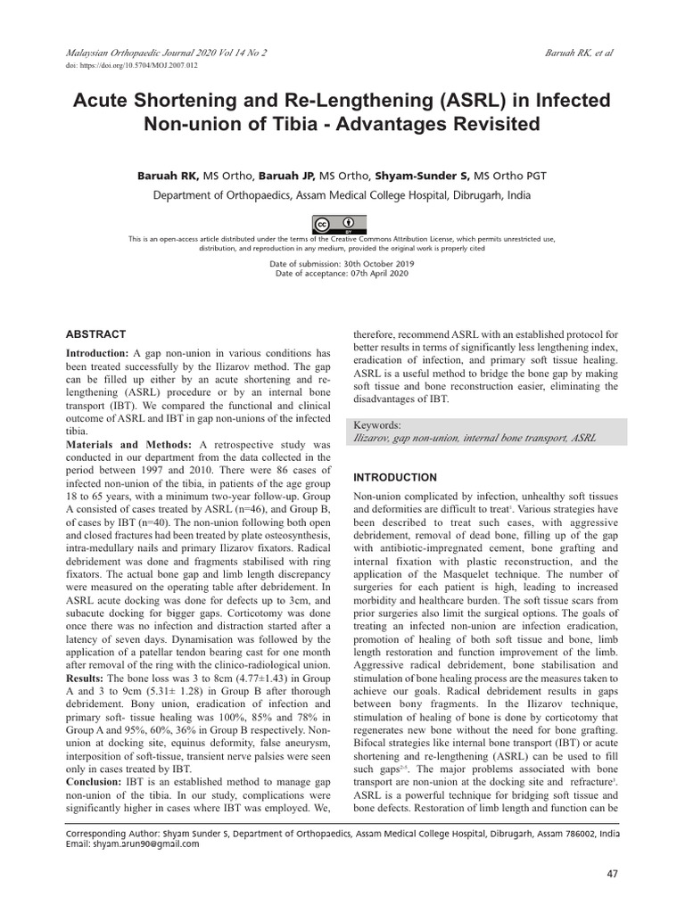 Acute Shortening and Re-Lengthening (ASRL) in Infected Non-Union of ...