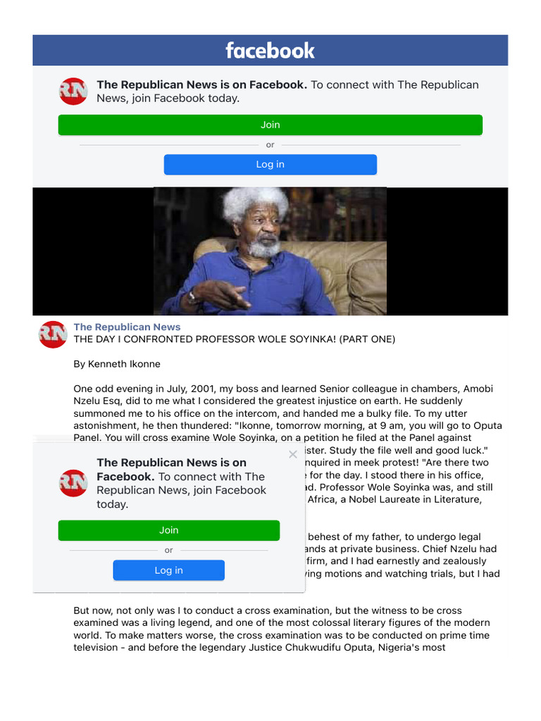 The Republican News - THE DAY I CONFRONTED PROFESSOR WOLE SOYINKA ...