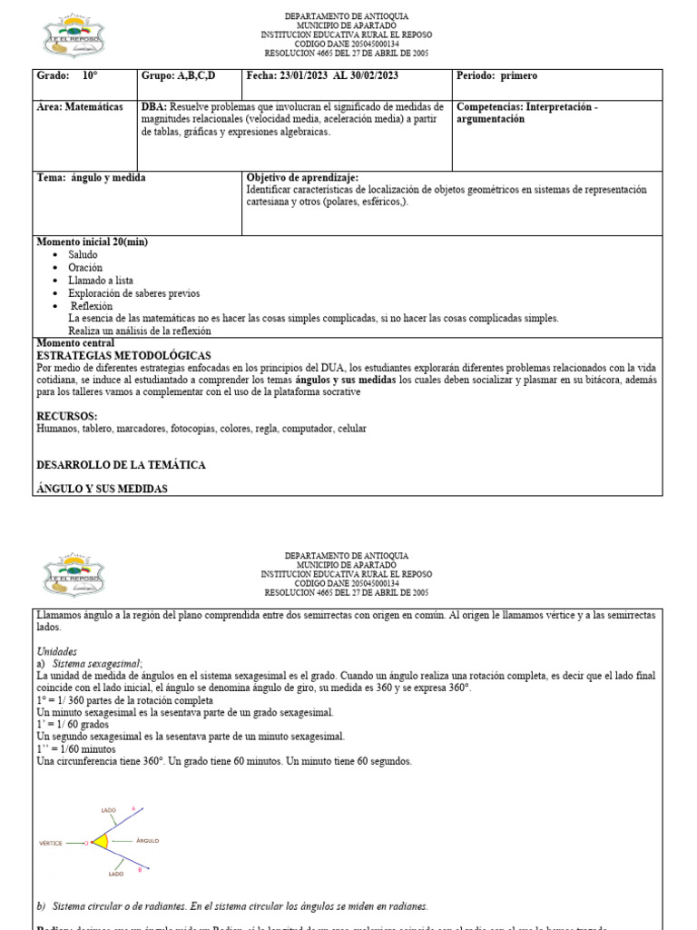 Mat 10 periodo1. Clase 1 | PDF | Matemáticas | Geometría Elemental