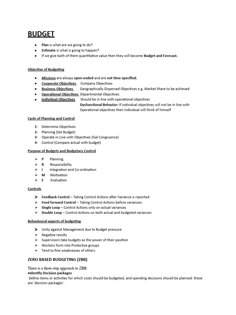 Budgeting and Control Essentials | PDF