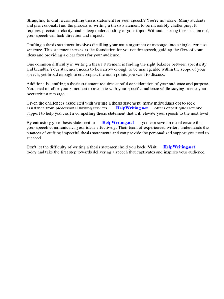 Thesis Statement Examples For Speeches | PDF