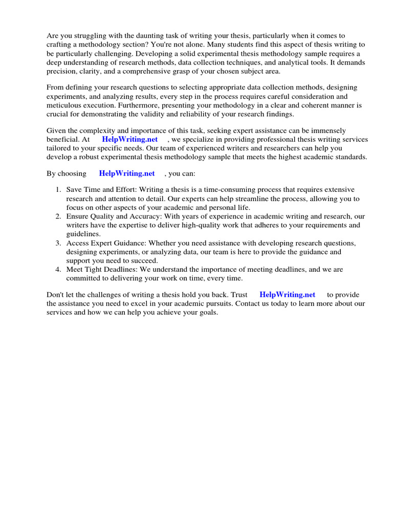 Experimental Thesis Methodology Sample | PDF