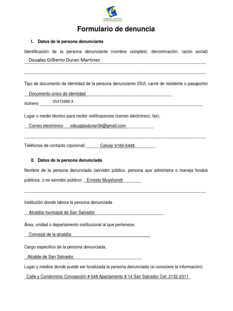 Formulario de Denuncia 2019 | PDF