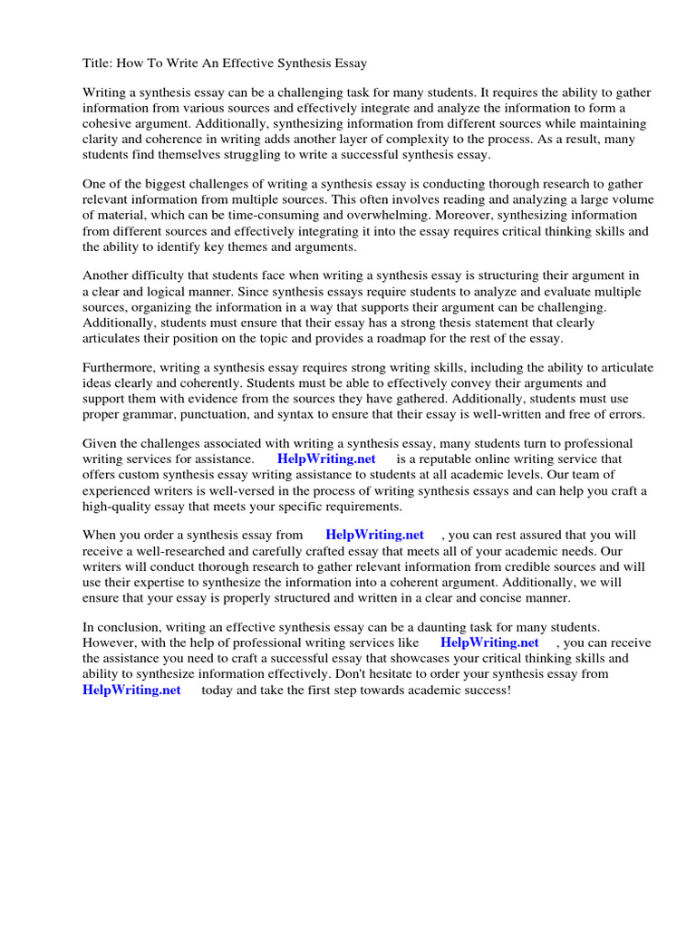 How To Write An Effective Synthesis Essay | PDF