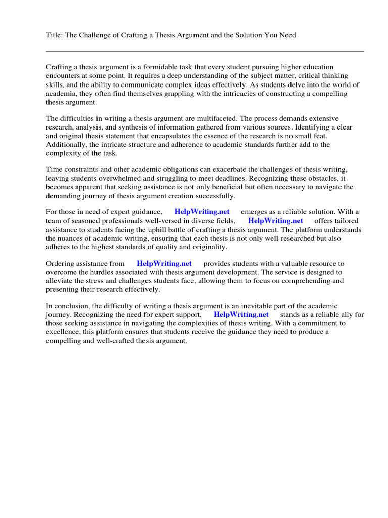 Thesis Argument Help | PDF