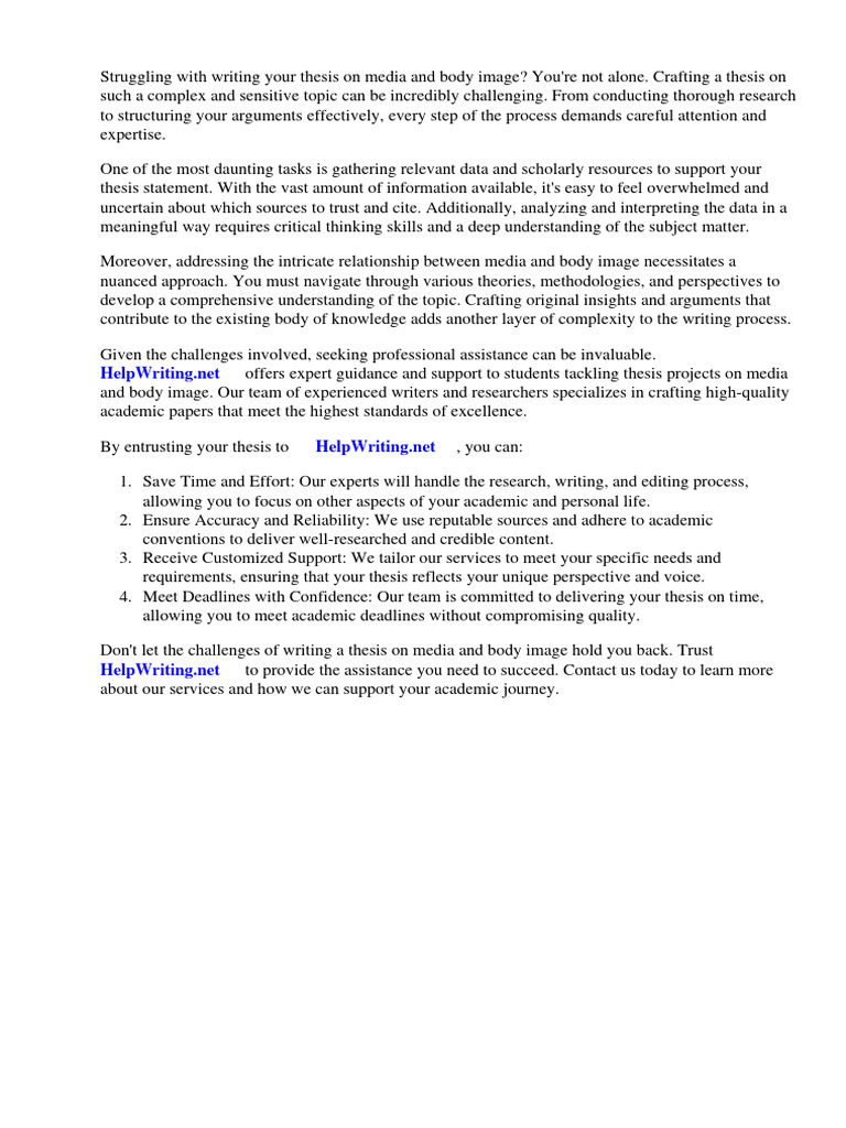 Thesis On Media and Body Image | PDF