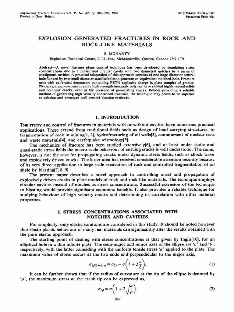 Explosion Generated Fractures in Rock and Rock-Like Materials | PDF