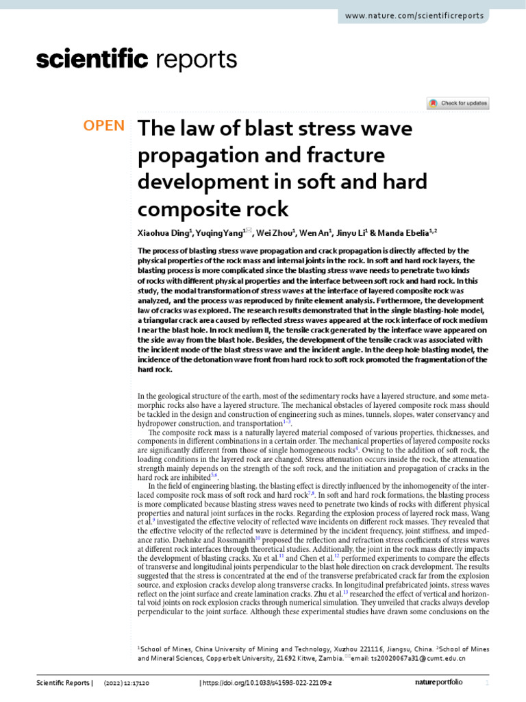 The Law of Blast Stress Wave Propagation and Fracture Development in Soft and Hard Composite ...