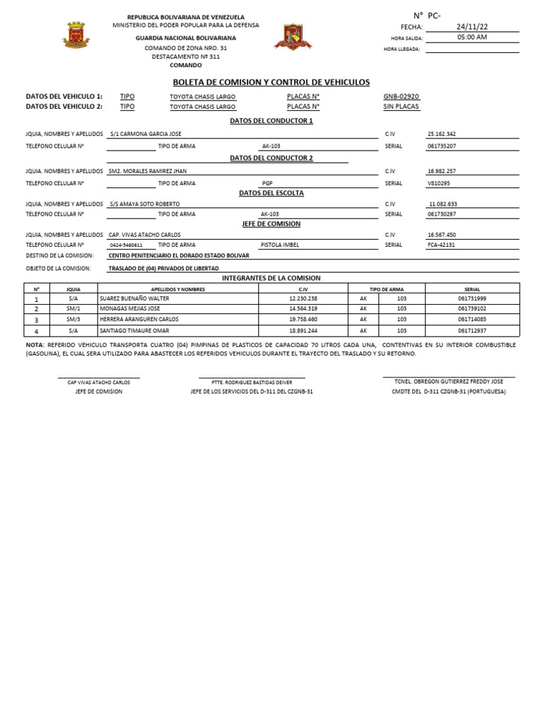 Boleta de Comision Cmdte Bolivar | PDF
