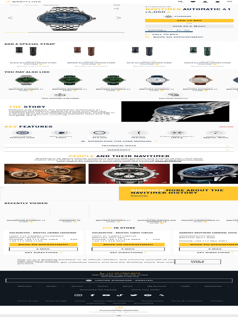 Navitimer Automatic 41 Stainless Steel - Blue A17326161C1A1 Breitling ...