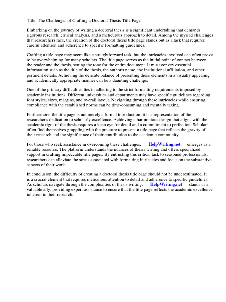 Doctoral Thesis Title Page | PDF