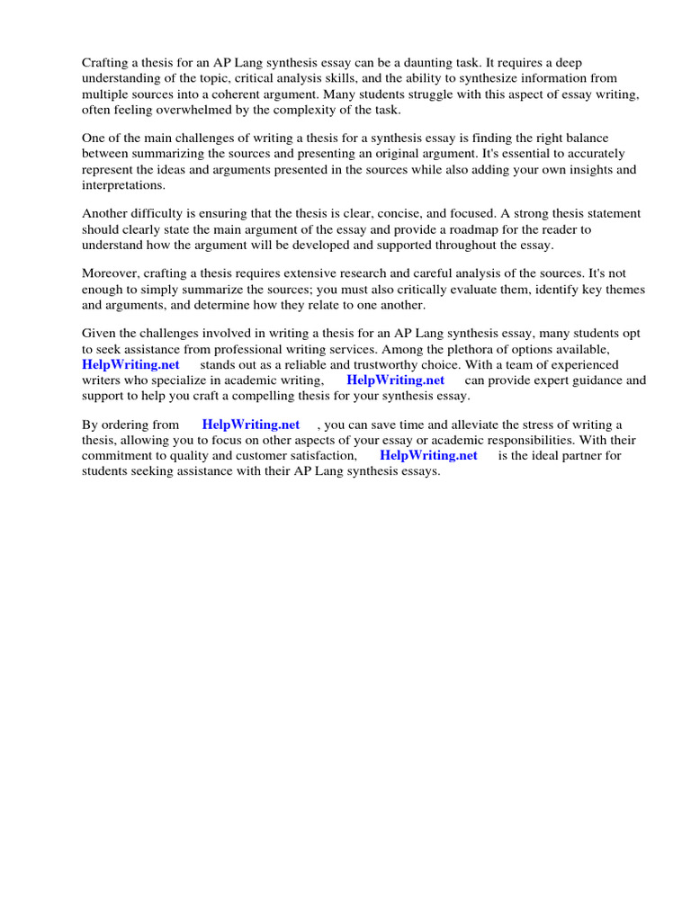 AP Lang Synthesis Essay Thesis | PDF