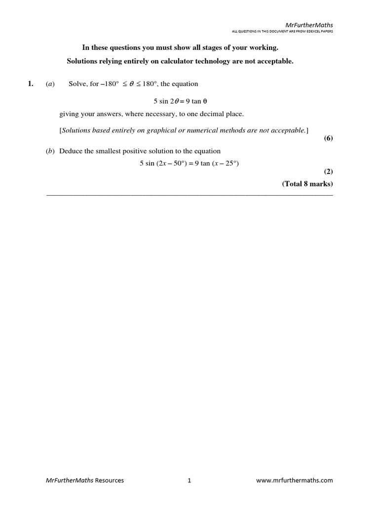 Yr2 Trig Equations | PDF