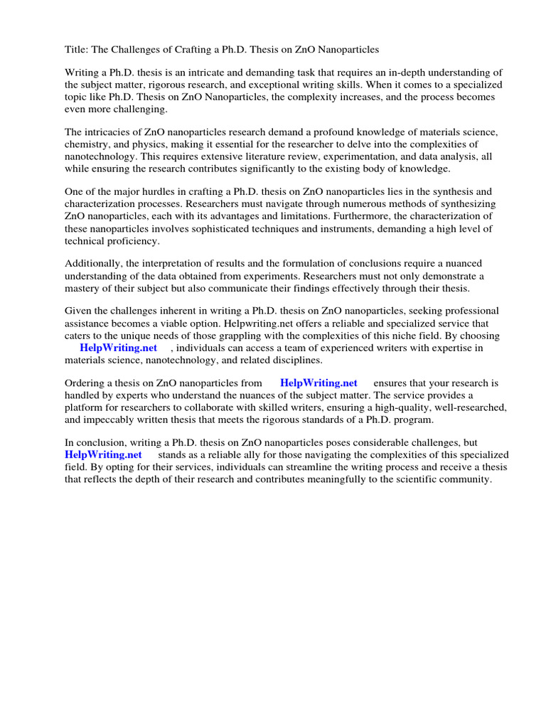 PHD Thesis Zno Nanoparticles | PDF