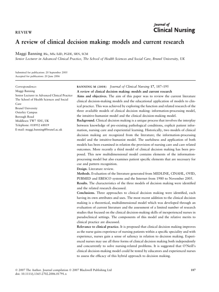A Review of Clinical Decision Making: Models and Current Research | PDF ...