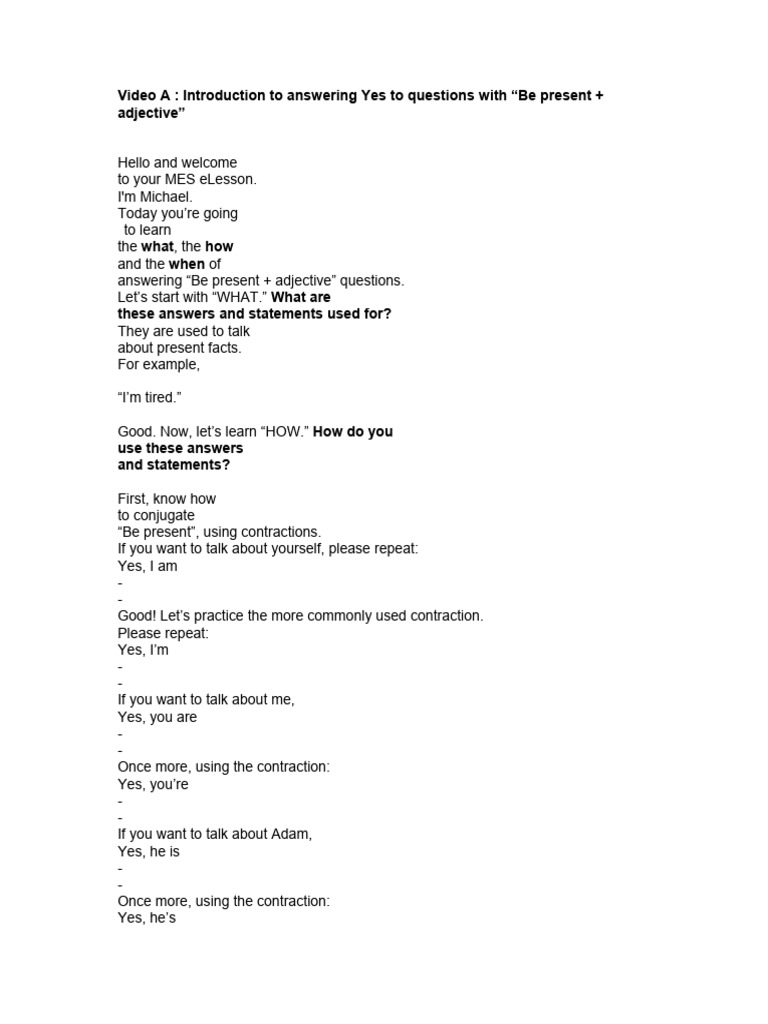 Answering "Be Present + Adjective" | PDF | Adverb | Semantic Units