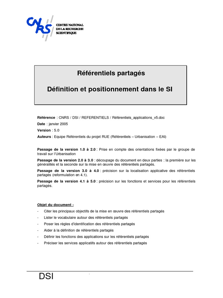 Référentiels Partagés dans le SI du CNRS | PDF | Application | Informations