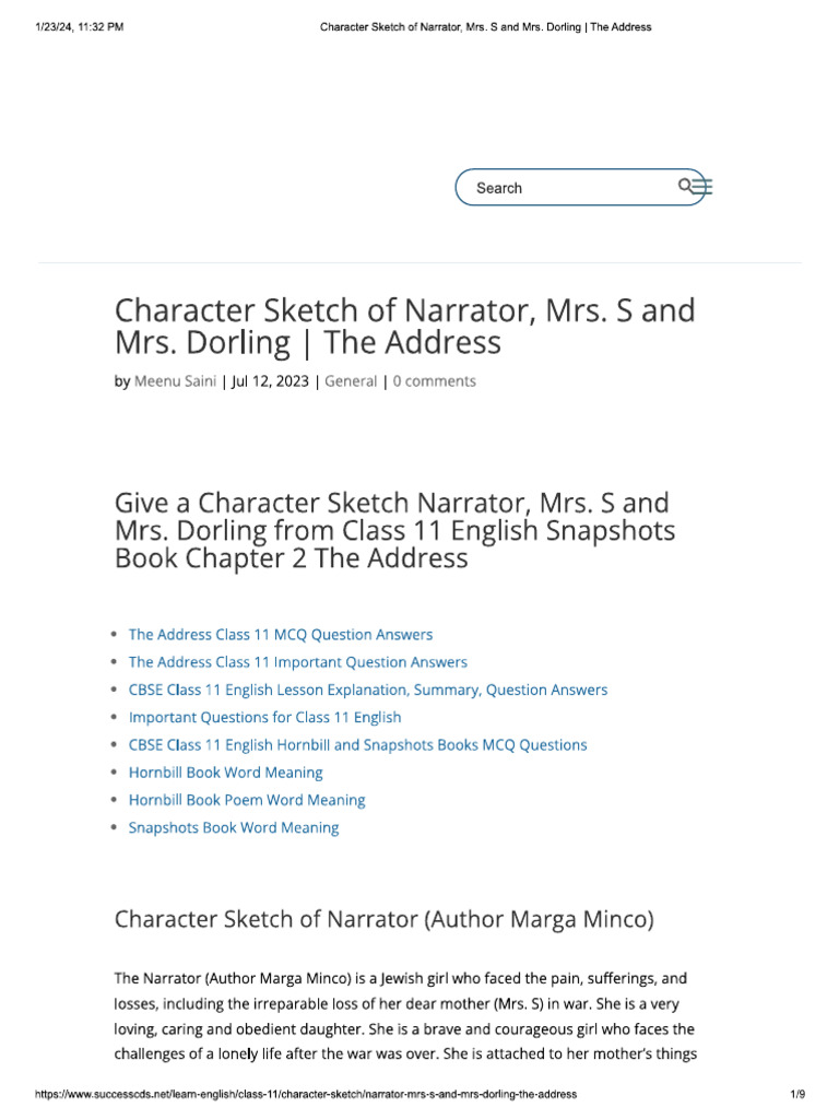 The Address Char Sketch Class 11 | PDF