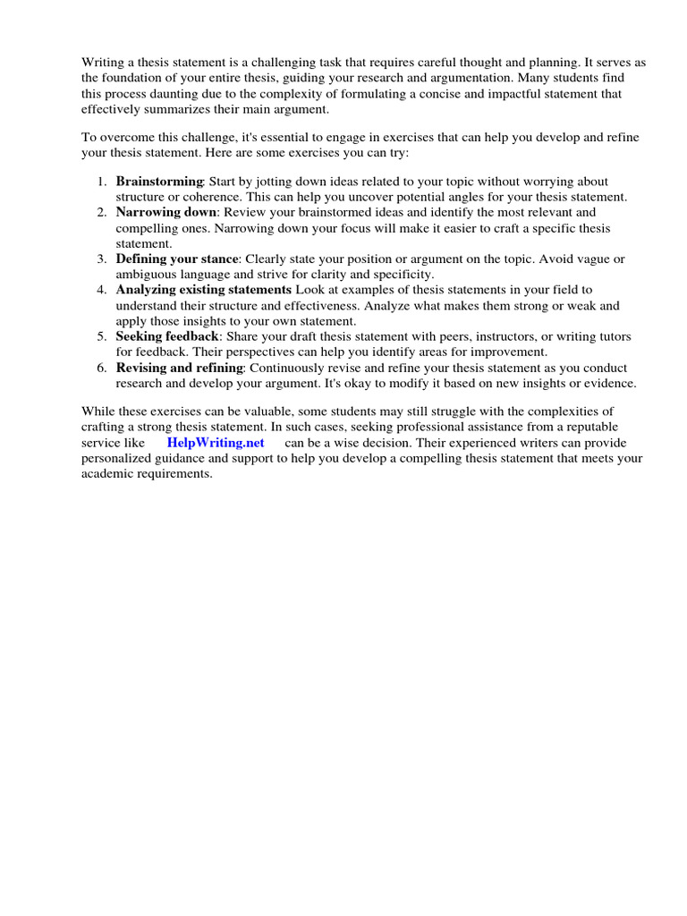 Exercises On Writing A Thesis Statement | PDF | Essays | Thesis