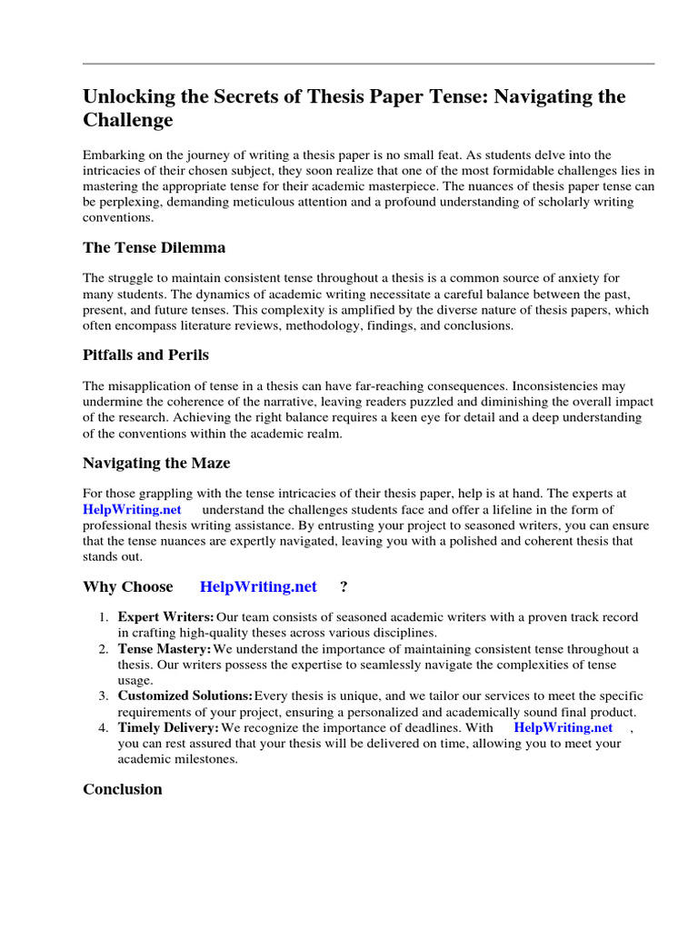 Thesis Paper Tense | PDF | Thesis | Grammatical Tense