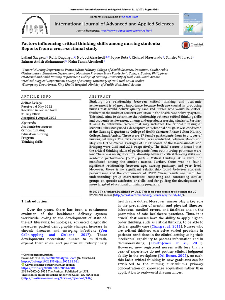 Factors influencing critical thinking skills among nursing students | PDF | Critical Thinking ...