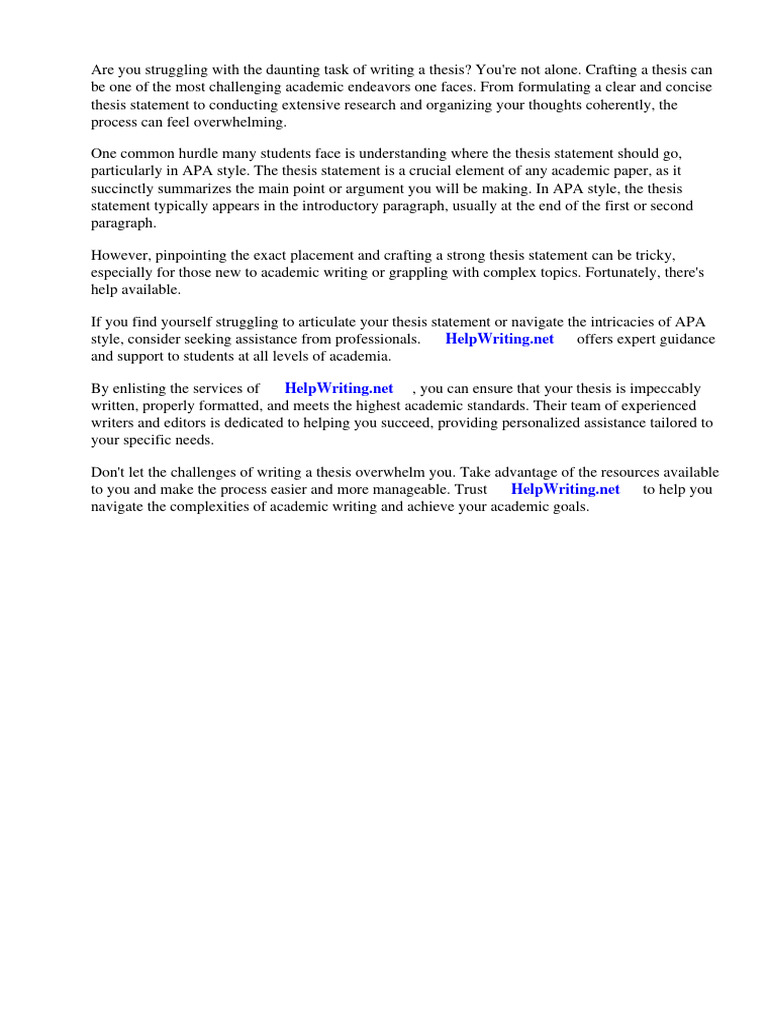 Where Does The Thesis Statement Go Apa | PDF | Essays | Thesis