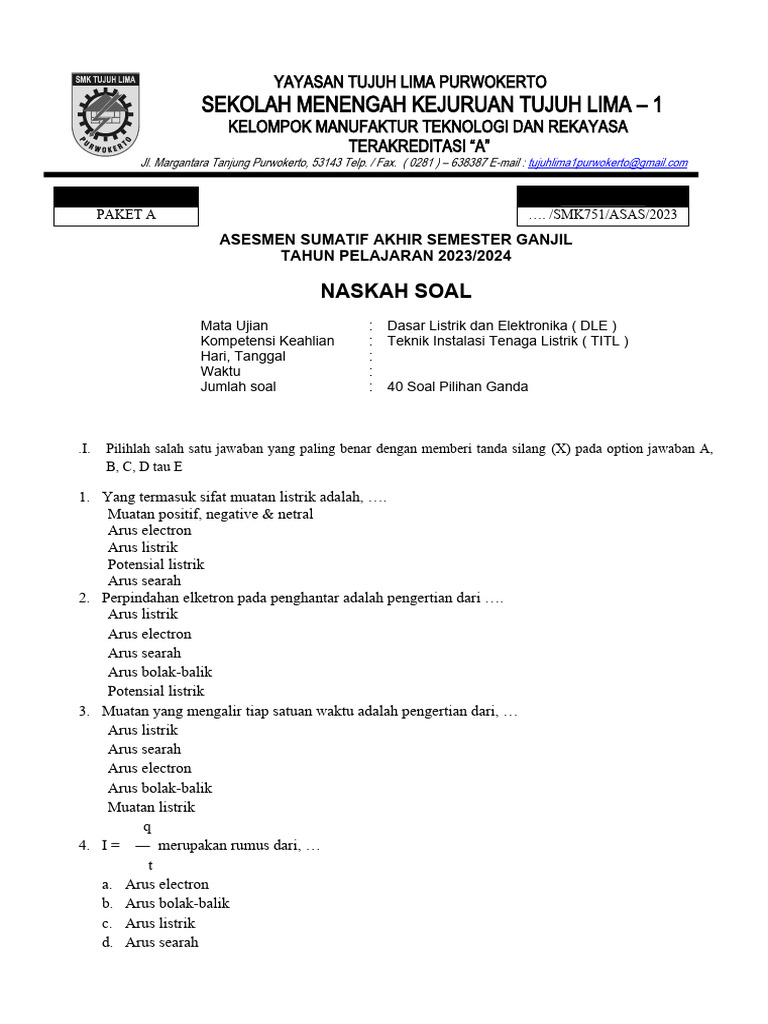 Naskah Soal DLE X TITL - SUNARYA | PDF