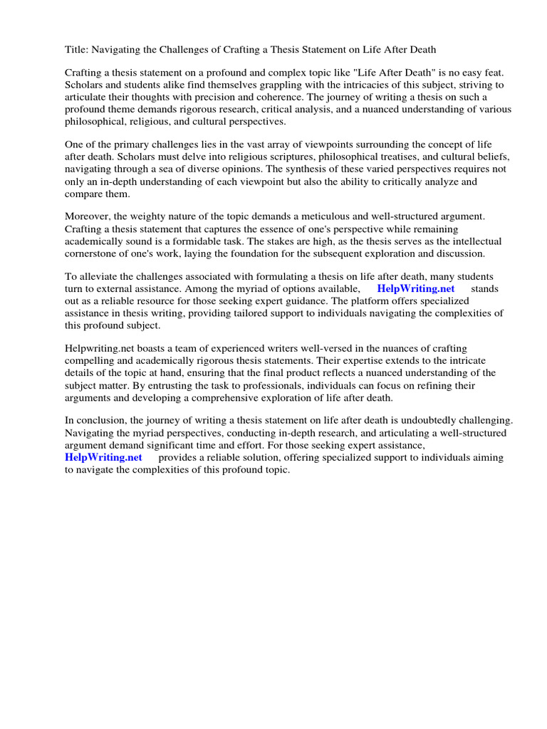 Thesis Statement Life After Death | PDF