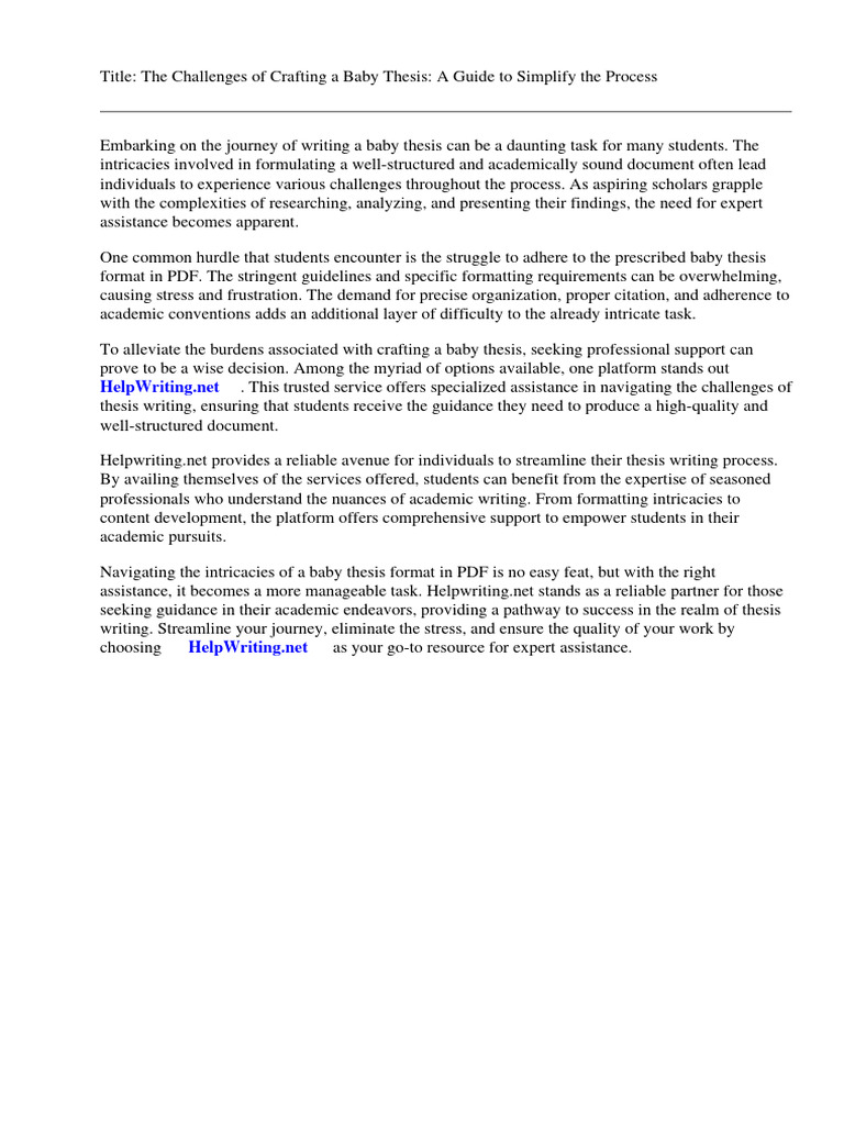 Baby Thesis Format PDF | Download Free PDF | Thesis | Essays