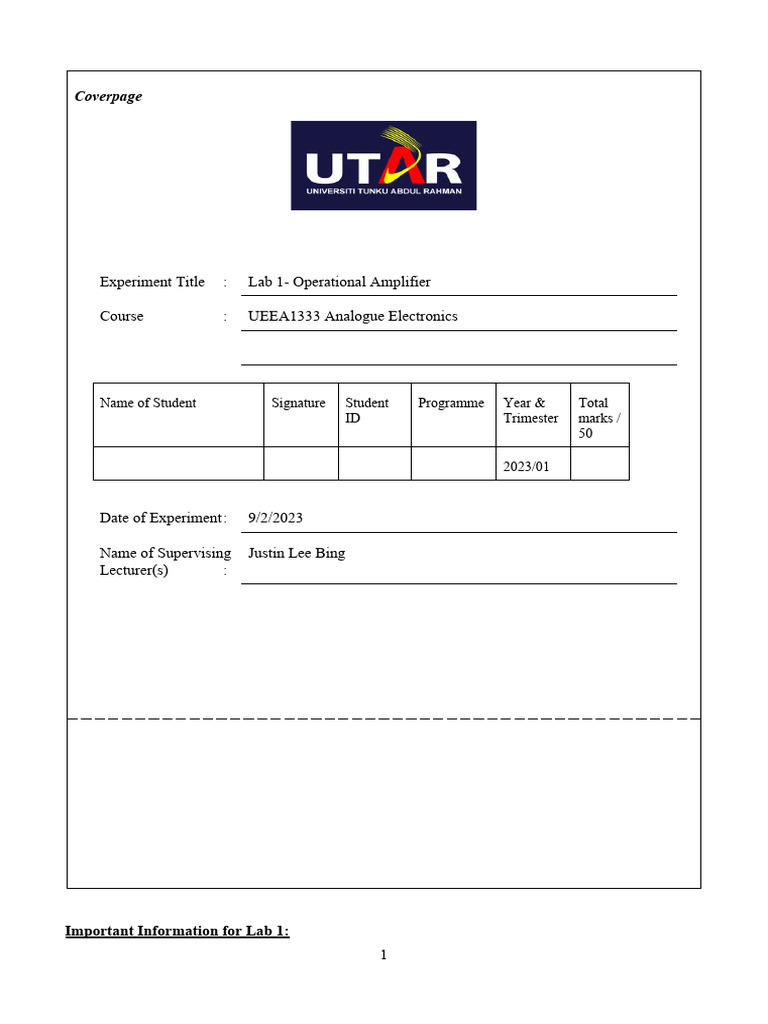UEEA1333 Practical 1 Report Format | PDF