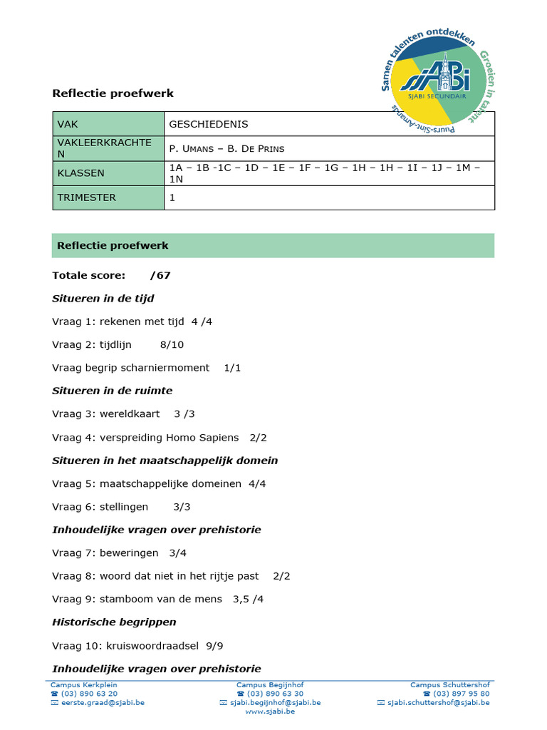 Reflectie Proefwerk 1 | PDF