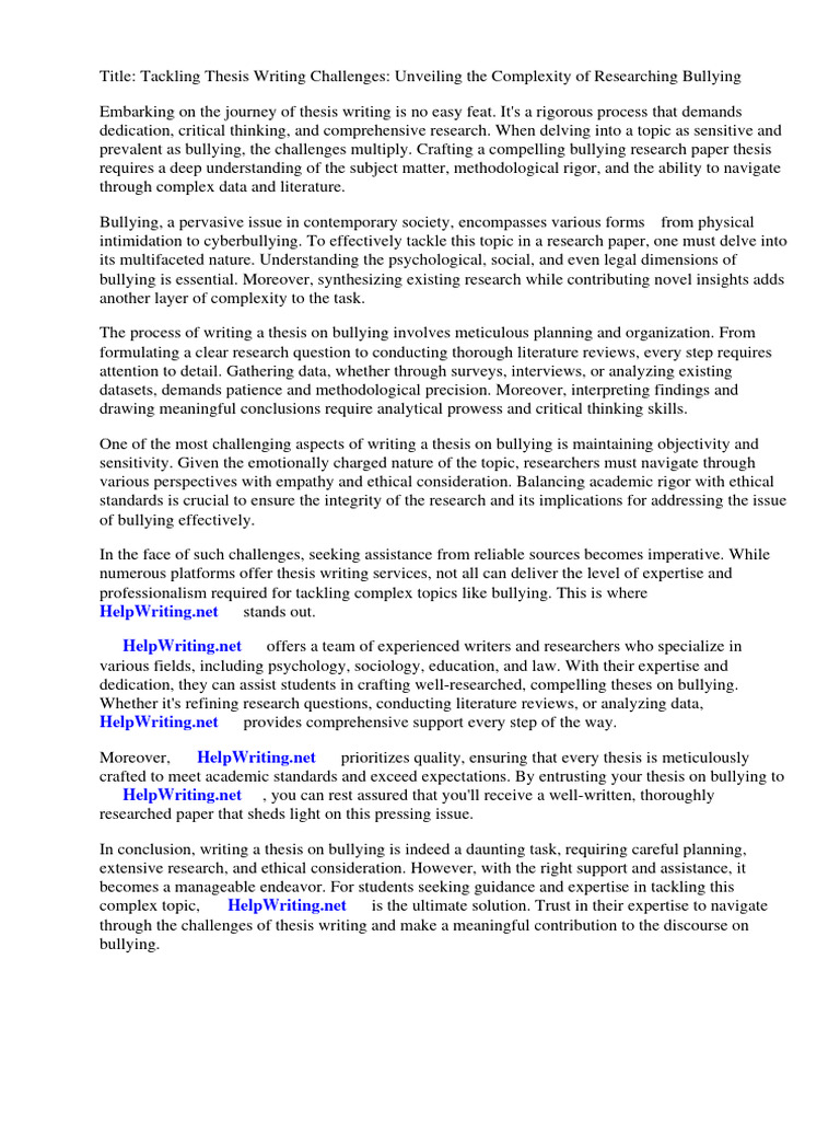 Thesis Bullying Research Paper | PDF