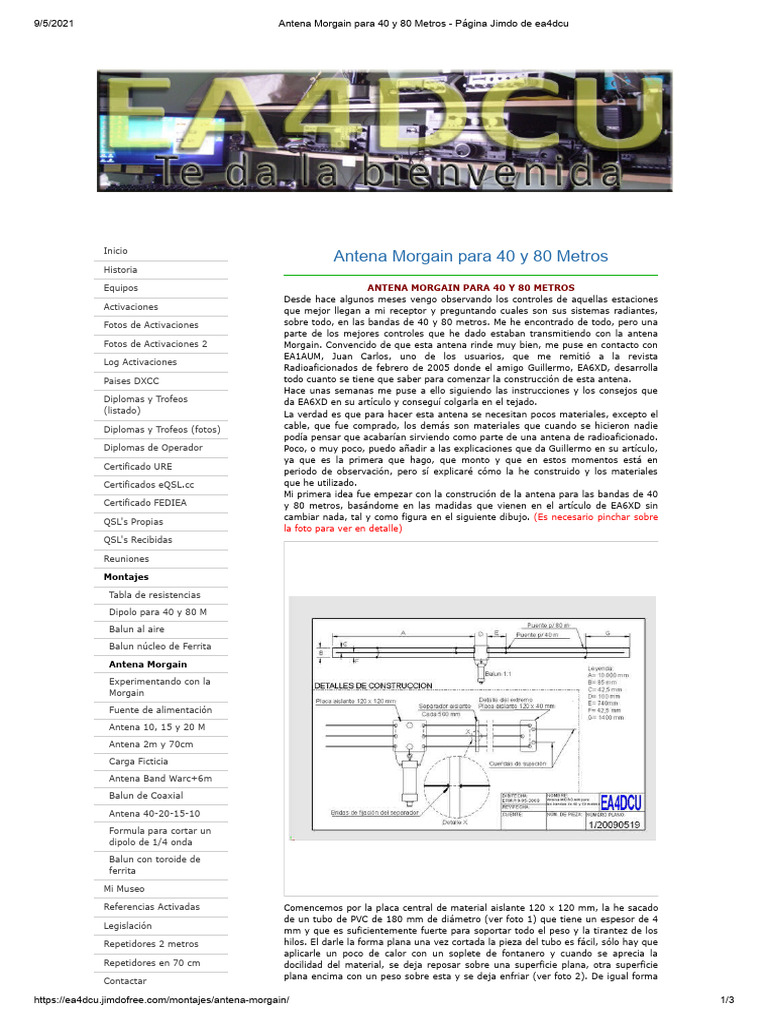Construcción Antena Morgain 40/80M | PDF | Antena (Radio) | Ingenieria ...