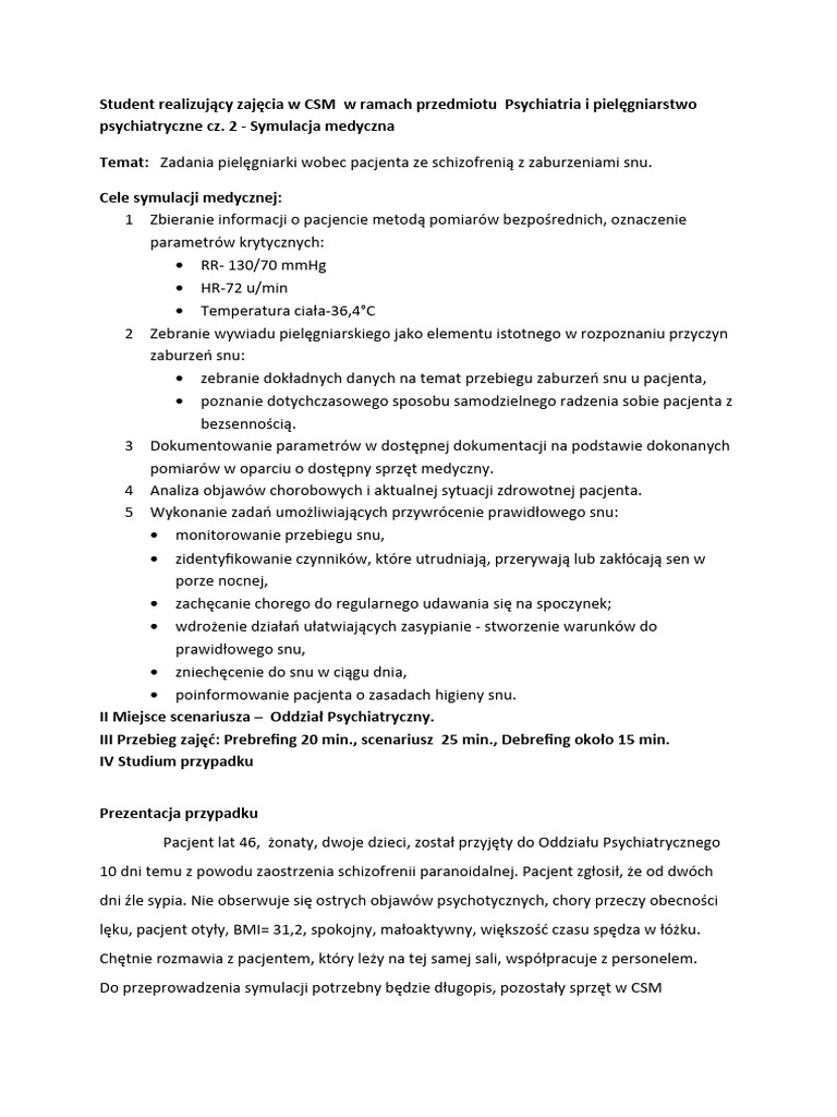 Scenariusz 1-Zaburzenia Snu | PDF