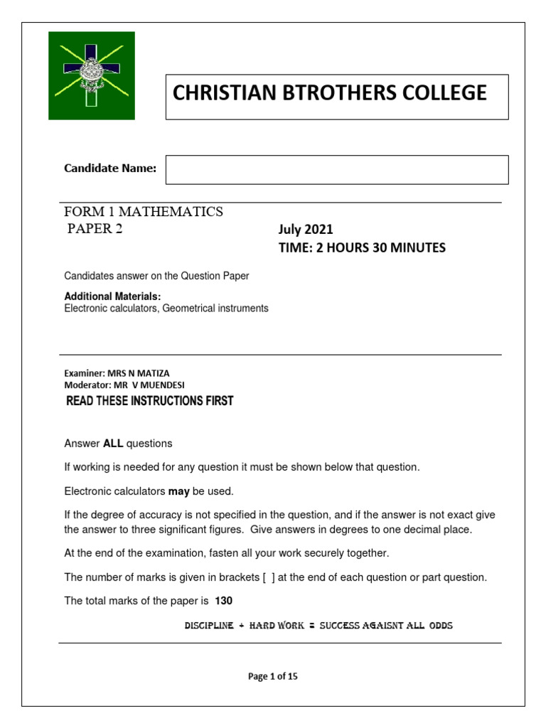 Form 1 Maths Paper 2 Mid Year Exam | PDF | Significant Figures | Ratio