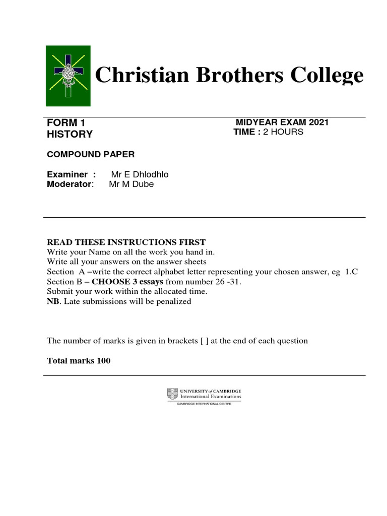 Form 1 Midyear Exam 2021 | PDF | Homo | Stone Age