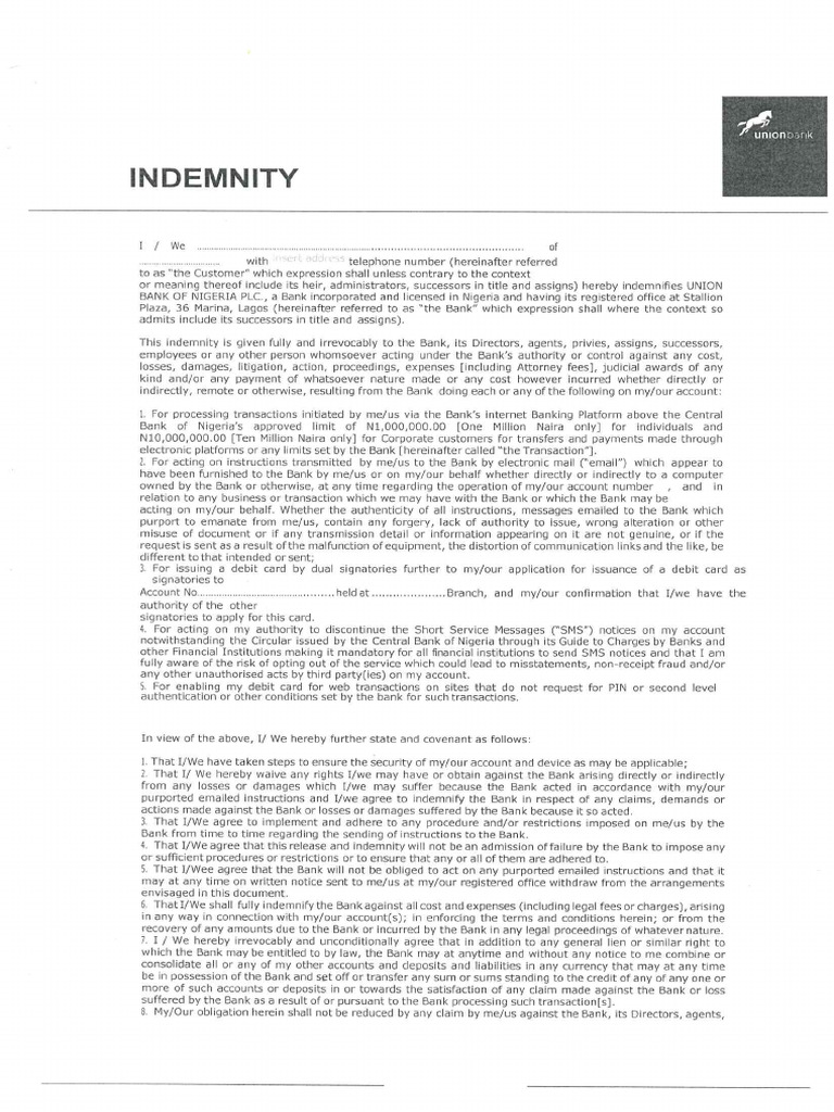 Updated Indemnity Form | PDF