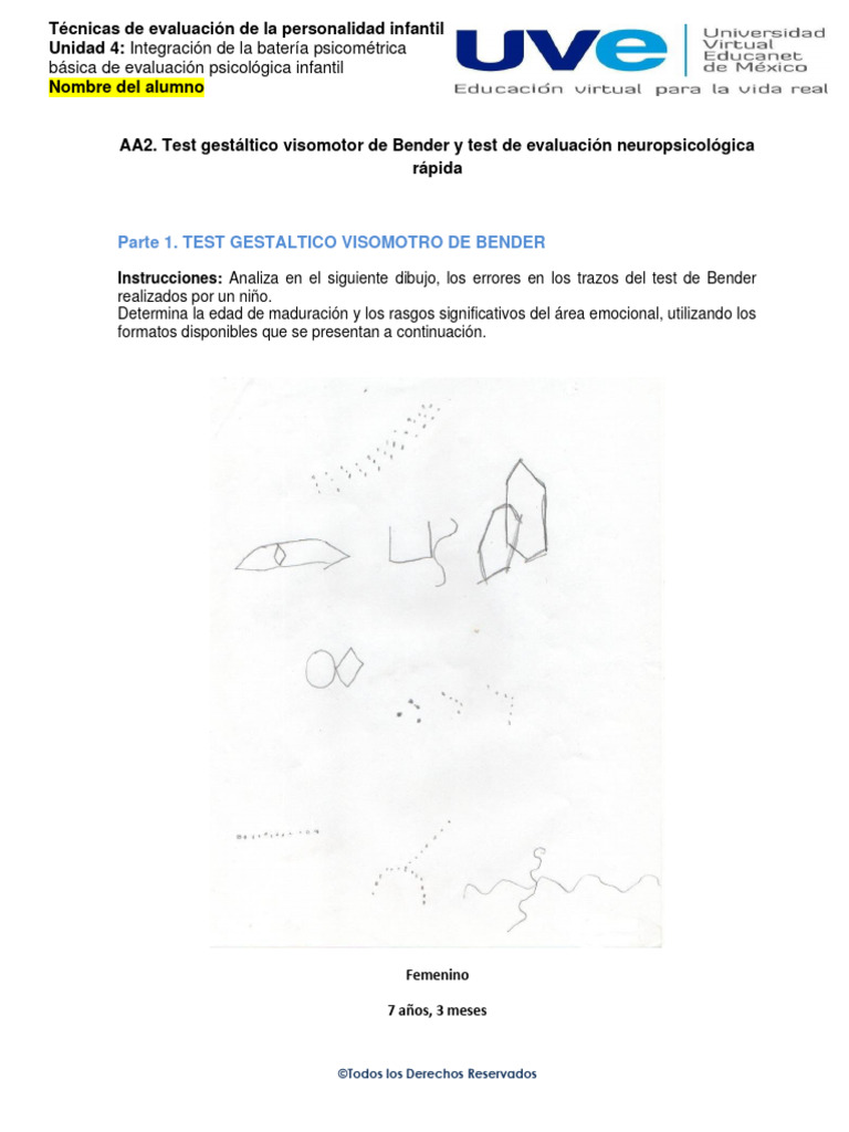 Evaluación del Test de Bender Infantil | PDF | Mano | Sicología
