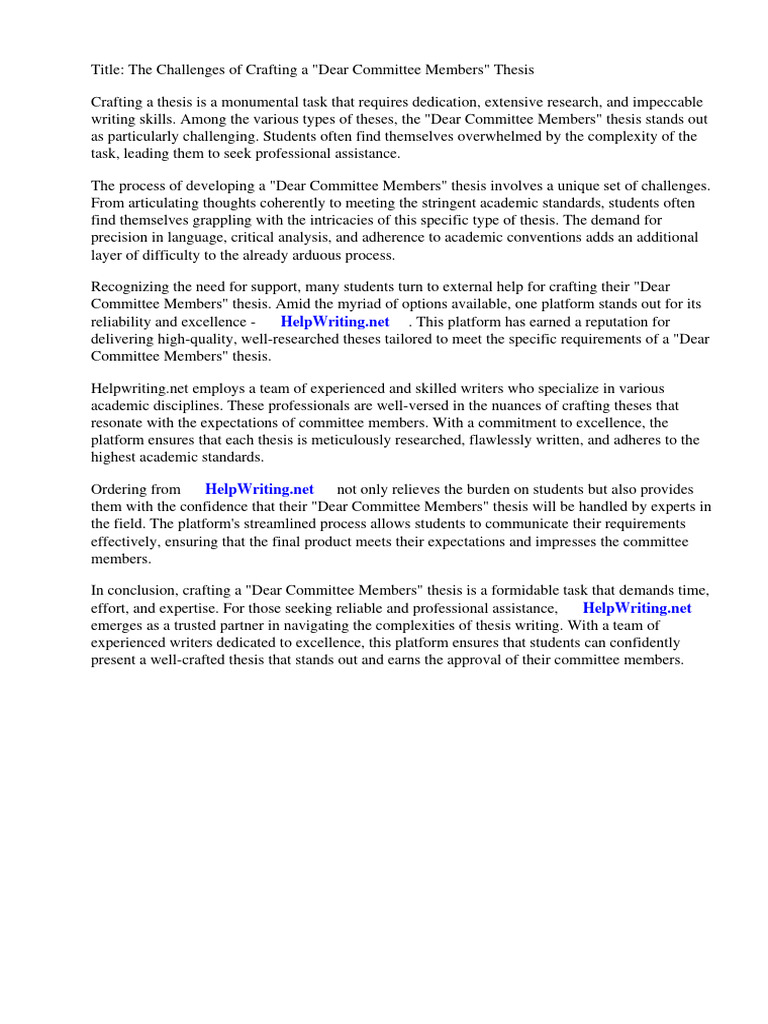 Dear Committee Members Thesis | PDF | Thesis
