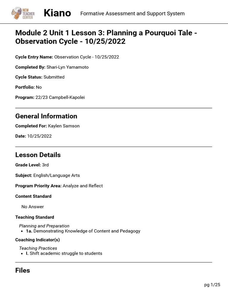 Samson Observation Cycle 1 | PDF | Educational Assessment | Linguistics