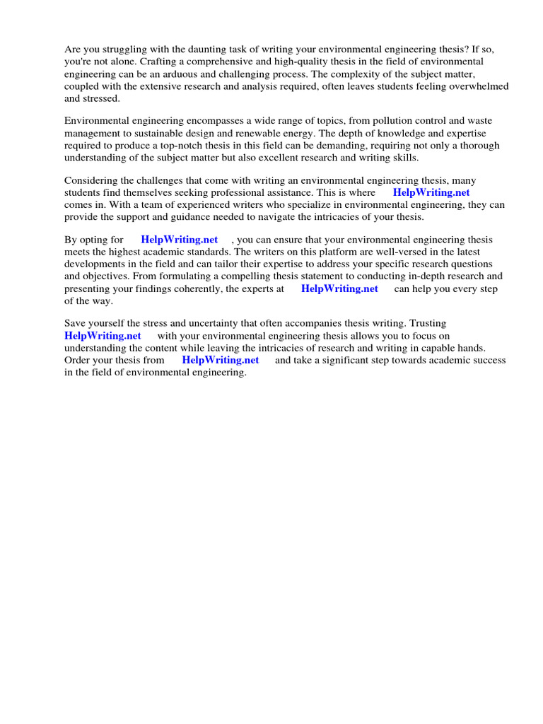 Environmental Engineering Thesis Sample | PDF