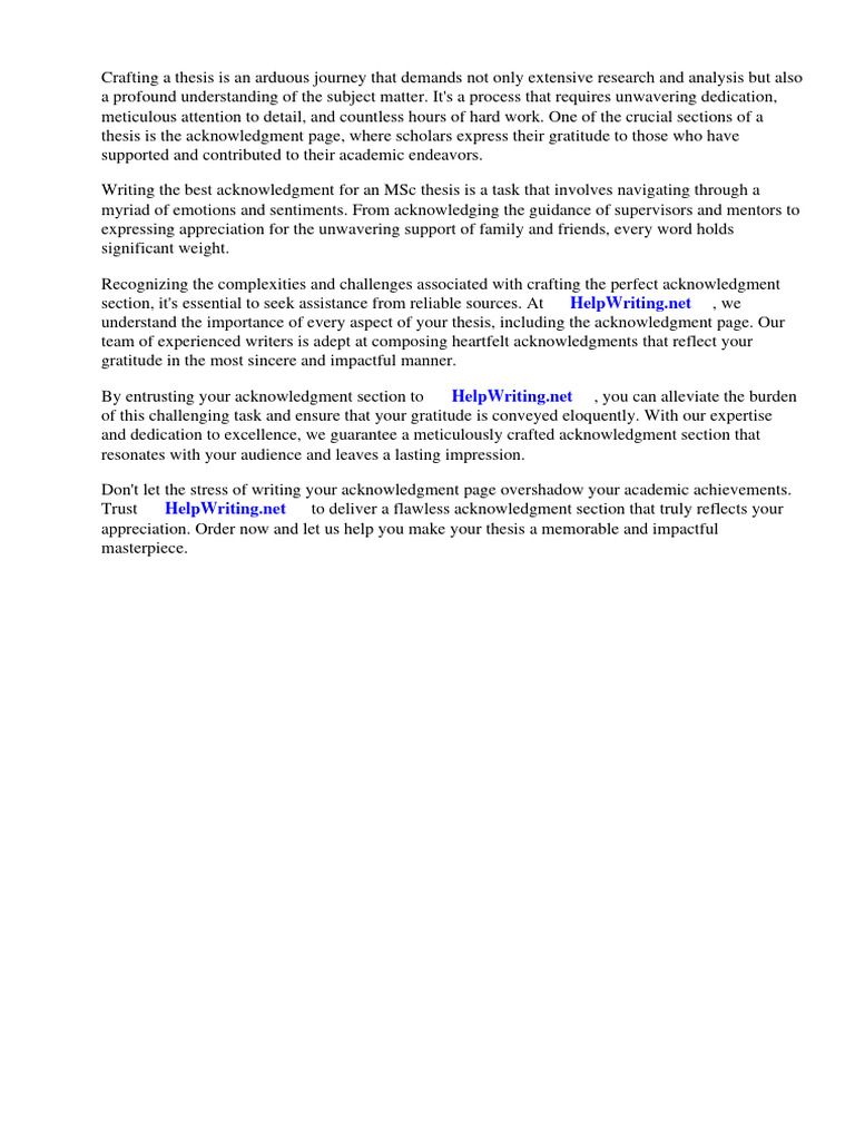 Best Acknowledgement For MSC Thesis | PDF